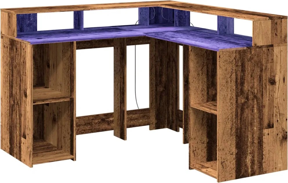 Psací stůl s LED světly old wood 130x130x91 cm kompozitní dřevo 3309454
