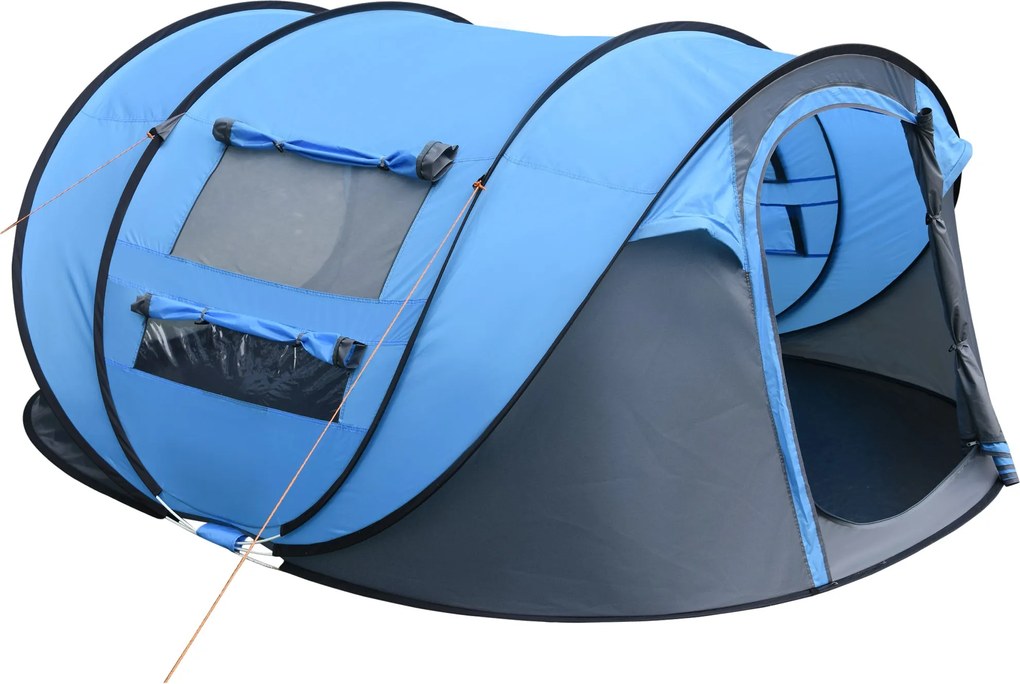 Outsunny Pop-up Stan pro 4-5 Osob - Okna, Kapsy a Voděodolná UV Ochrana - Taška 263,5x220x123 cm Modrá | Aosom