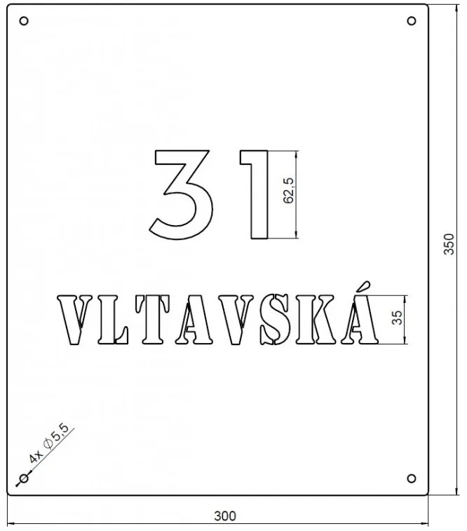 Cortenové domovní číslo tabulka 12c - s černým podkladem Velikost: 45 x 40 cm