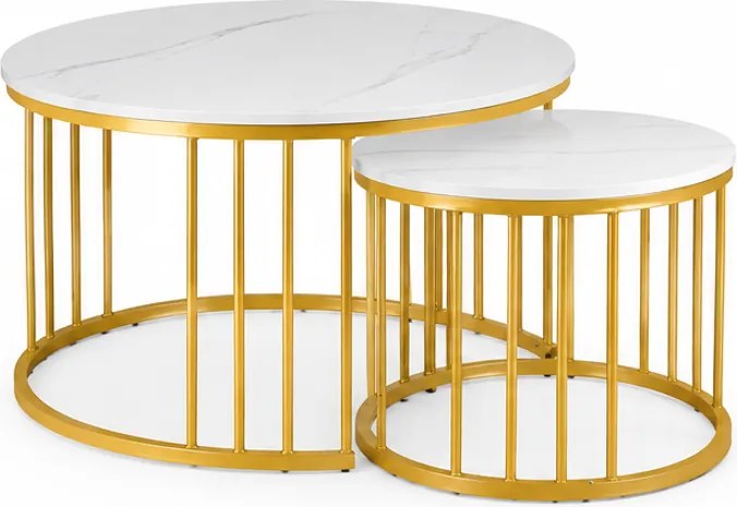 konferenční stolek, sada 2 ks, kulatý, dřevo/kov, průměr 40/60 cm, výška 37/45 cm, zlatá/mramor Dekorino KS20260014