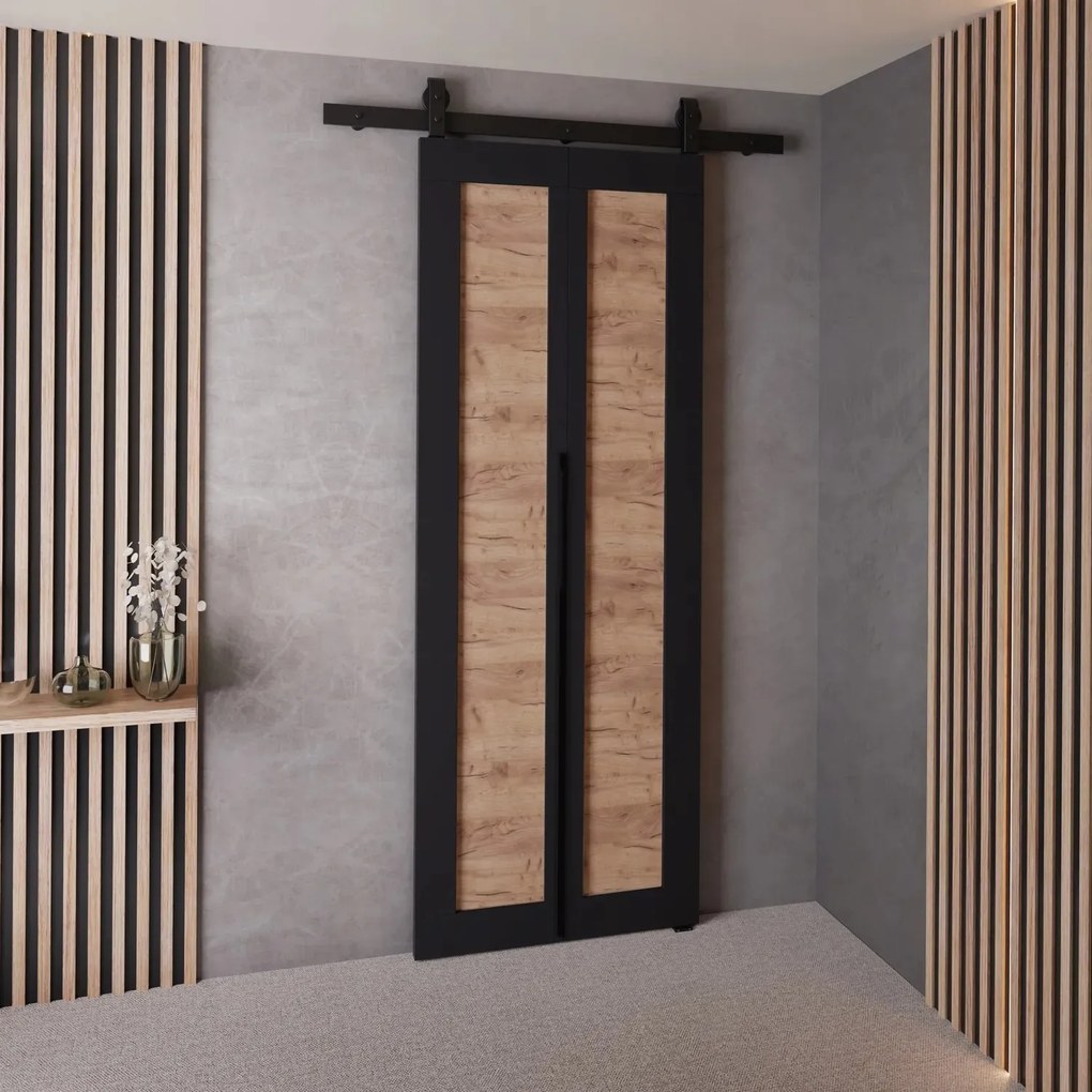 Skládací posuvné dveře QUDIO M1 černý + dub Craft zlatý 60