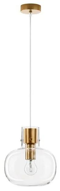 Nova Luce Závěsné svítidlo CINZIA čiré sklo bílá kabel mosazný zlatý kov E27 1x12W