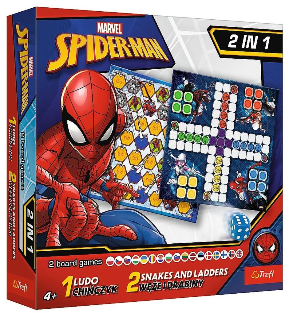 Trefl Soubor her 2v1 Člověče, nezlob se, Hadi a žebříky Spider-Man v krabici 25x25x5,5cm
