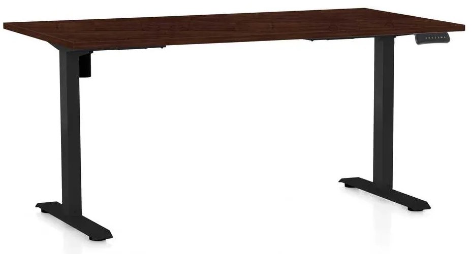 Výškově nastavitelný stůl OfficeTech B, 160 x 80 cm, černá podnož, wenge