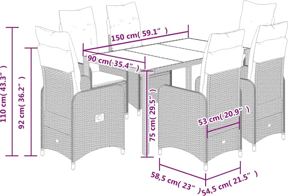 7dílný zahradní bistro set s poduškami hnědý polyratan 3277067