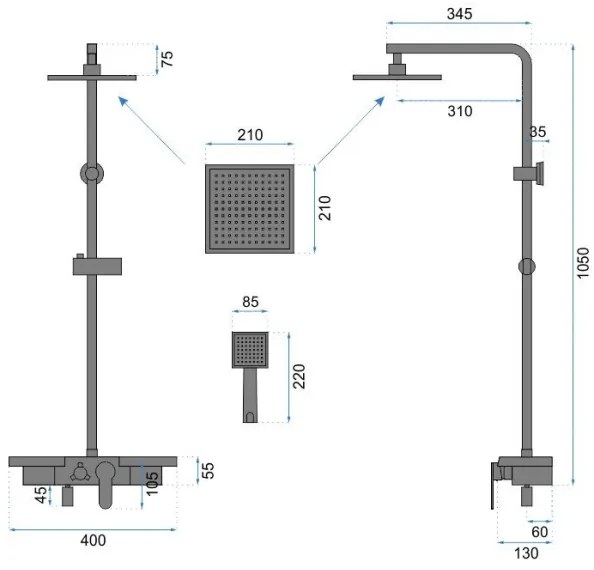 REA-P0636 - Sprchová sada BRAVO matná černá