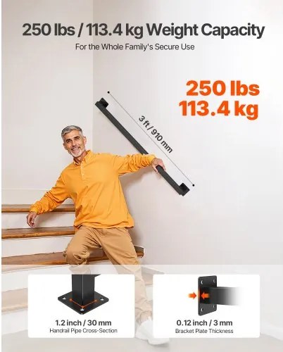 Nástěnné madlo na schody, Nosnost 113 kg VEVOR