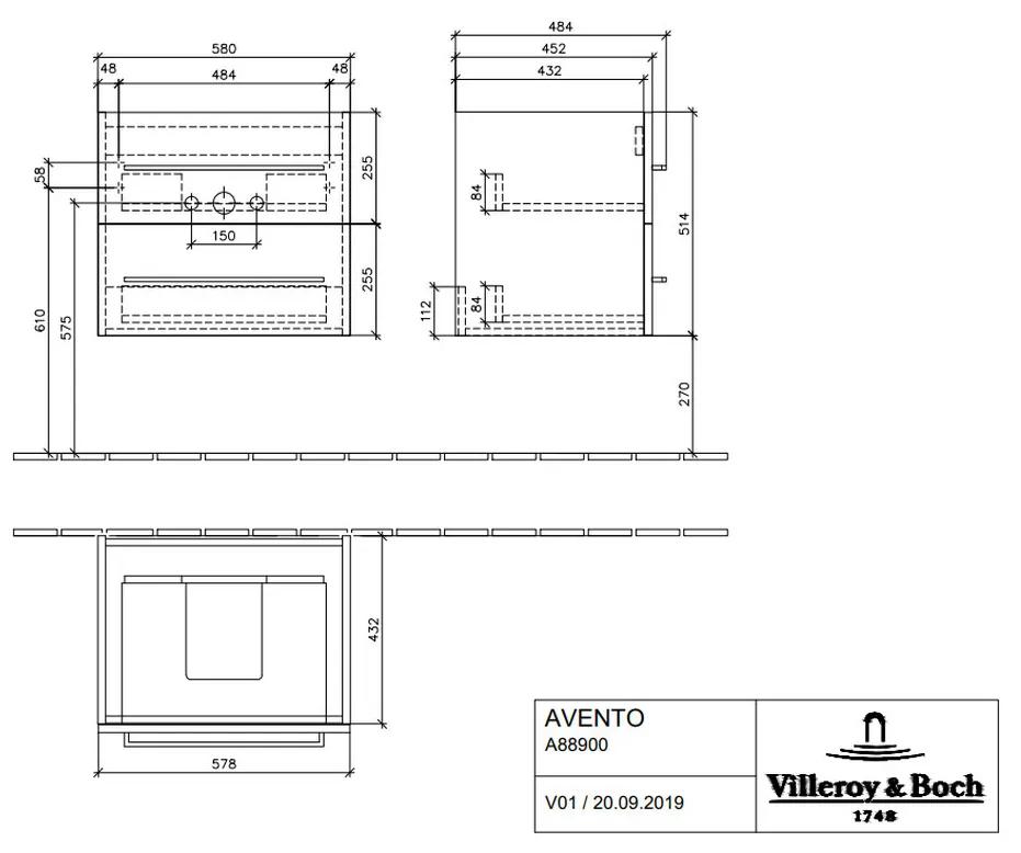 Villeroy & Boch Villeroy Boch AVENTO: spodní skříňka 580x514x452mm, 2 výsuvné díly, Nordic Oak, A88900VJ