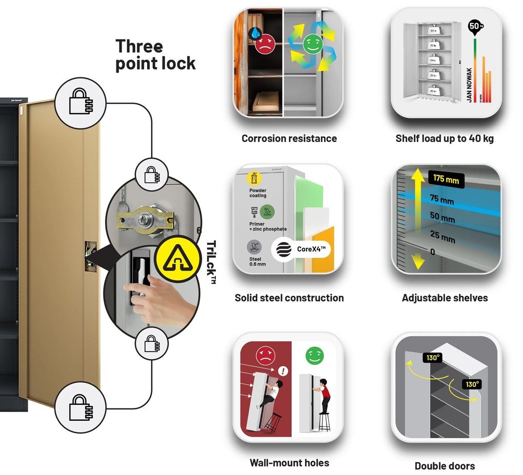 Kancelářská kovová skříň na dokumenty JAN II, Eco Design: antracit/ořech