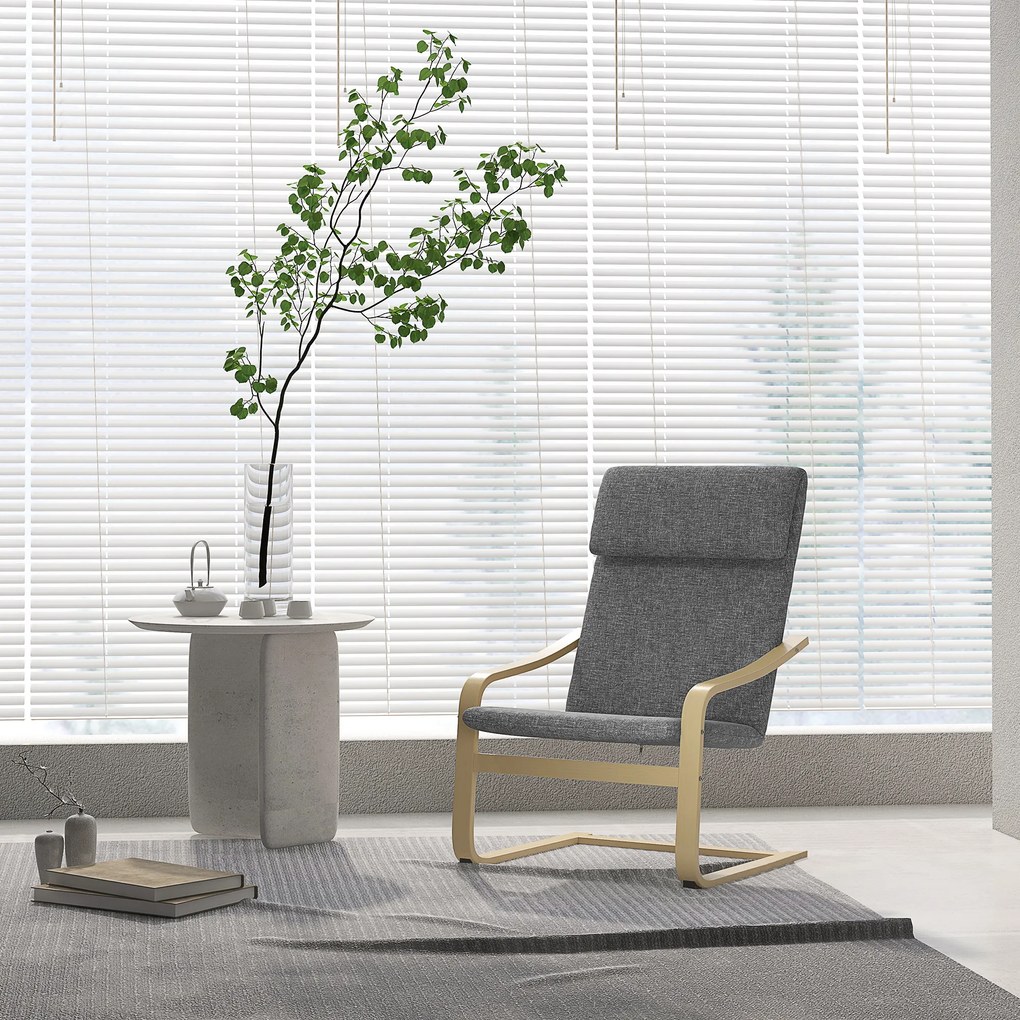 HOMCOM Relaxační křeslo polohovatelné s polštářem Otočná židle jídelní židle vzhled lnu tmavě šedá bříza 66,5x80x99cm do obývacího pokoje | Aosom.de