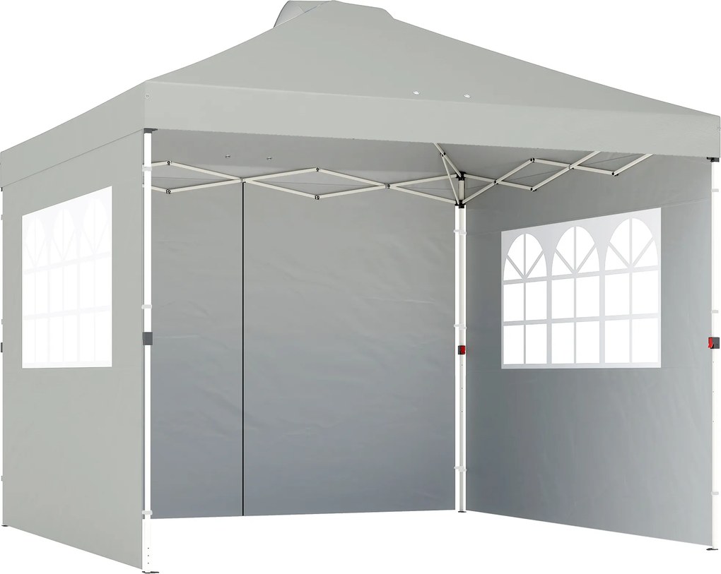 Pavilon cca 3x3 m Voděodolný Výškově nastavitelný skládací pavilon se 3 bočními stěnami Větrání oknem, UV 50+ Světle šedý