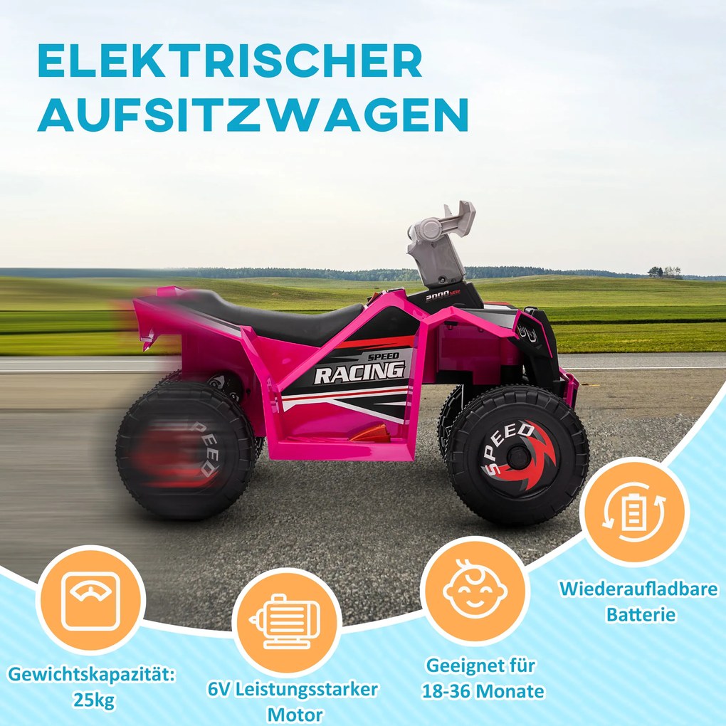 HOMCOM dětská elektrická čtyřkolka Mini elektrická čtyřkolka 6V s funkcí jízdy vpřed a vzad pro děti od 1 5 do 3 let 25 kmh růžová | Aosom.de
