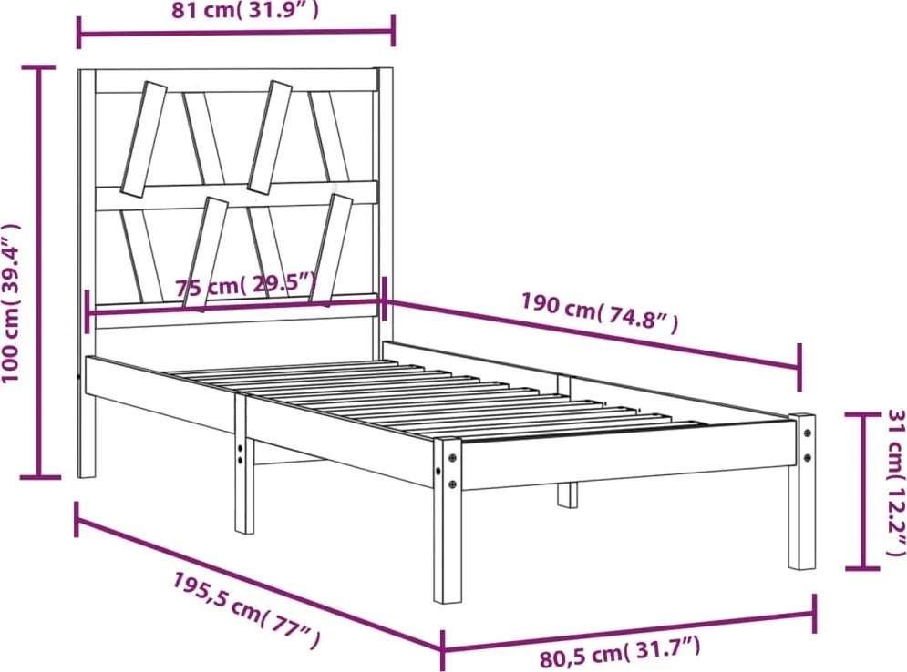 vidaXL Rám postele masivní borovice 75 x 190 cm Small Single [3103958] Barva: Bílá