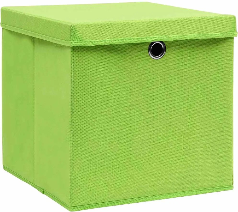 Úložné boxy s víky 10 ks 28 x 28 x 28 cm zelené 325230