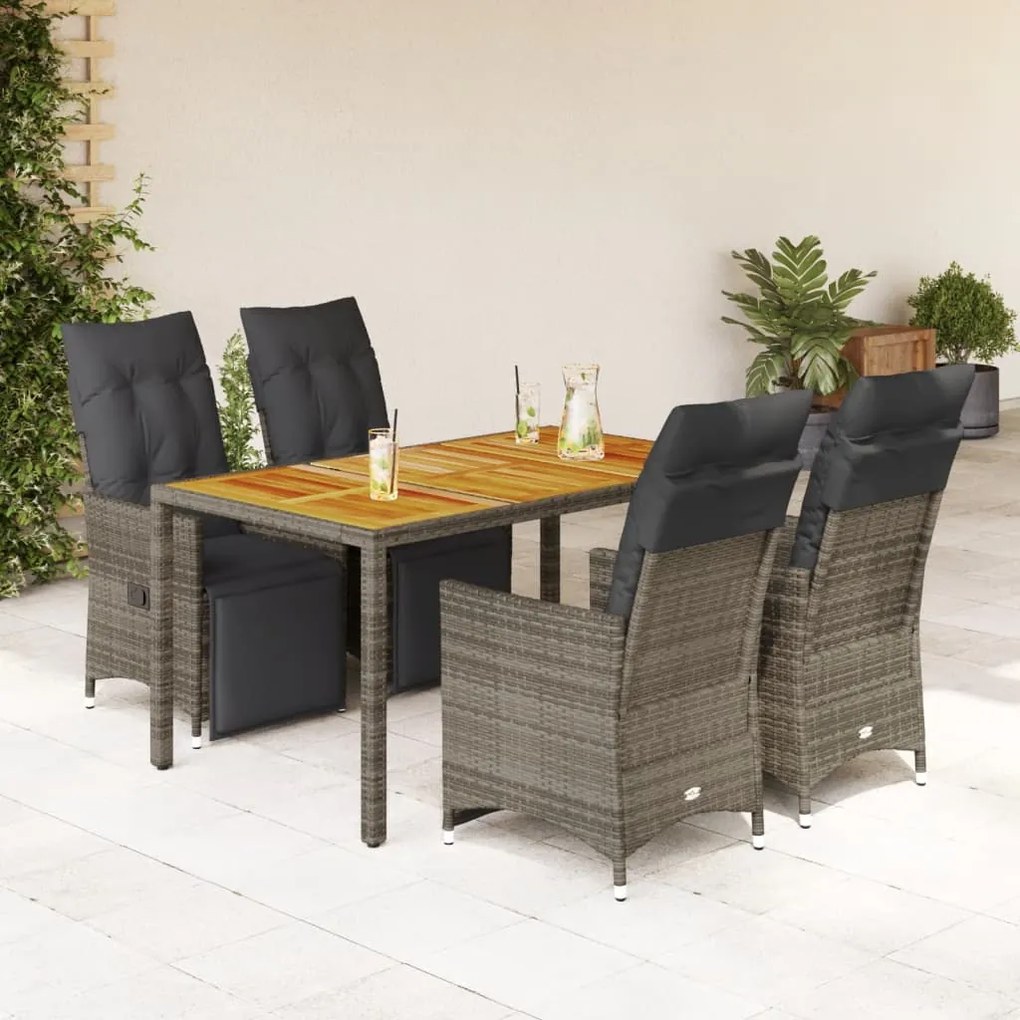 5dílný zahradní bistro set s poduškami šedý polyratan 3276887