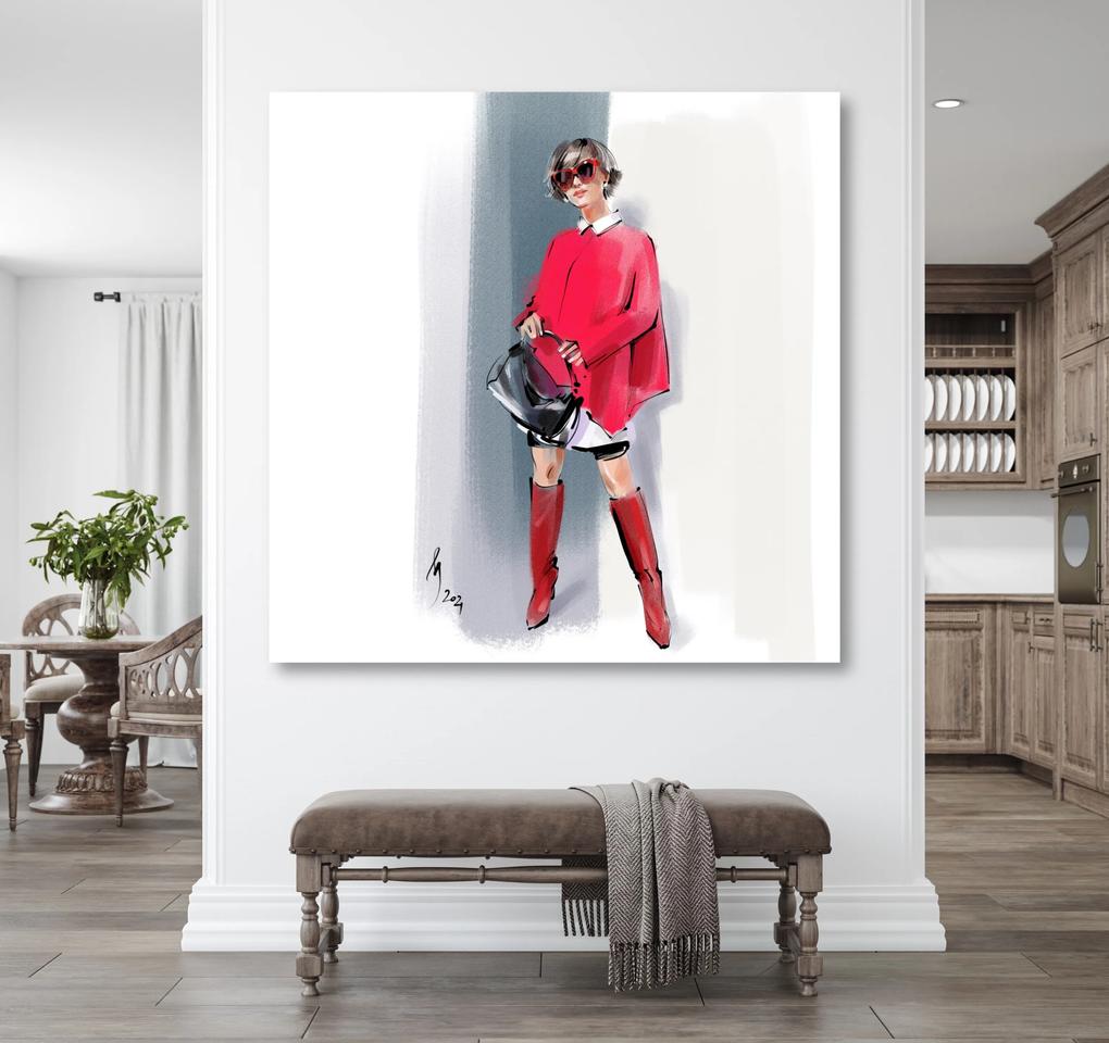 Gario Obraz na plátně Červená žena Paris Fashion - Irina Sadykova Rozměry: 30 x 30 cm