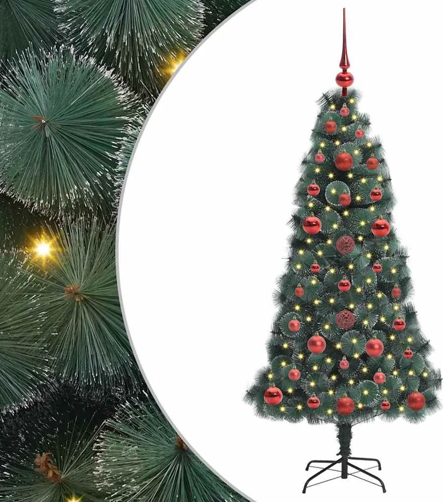 Umělý přednažený vánoční stromek se soupravou koulí Zelená PET 3396141