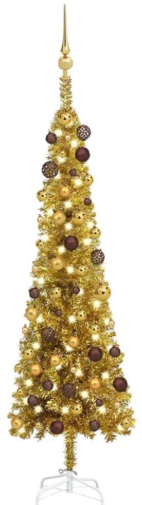 Úzký vánoční stromek s LED a sadou koulí zlatý 150 cm,  3078045 HangarStore.cz