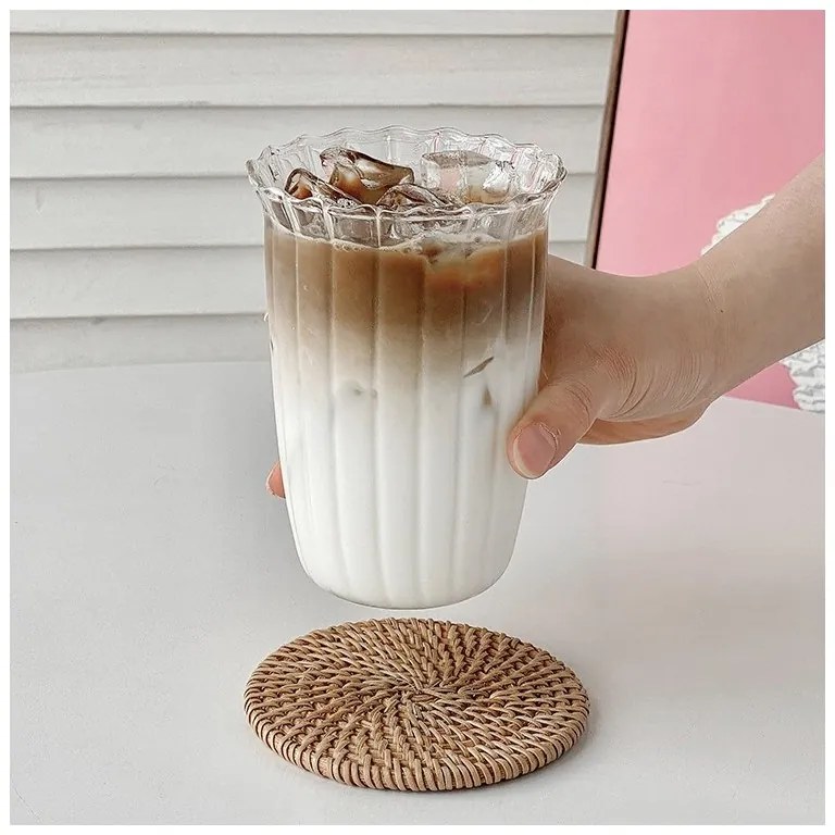 Flamenco Mystique Sklenice na kávu a nápoje s drážkou, duhová, 420 ml, 12x8,5 cm