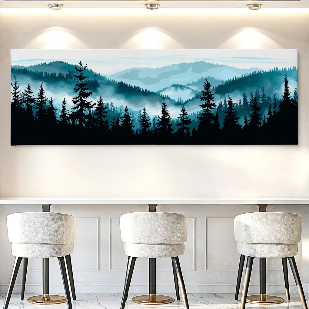 Obraz na plátně - Husté mlhy nad Bavorským lesem FeelHappy.cz Velikost obrazu (šířka x výška): 150 x 50 cm