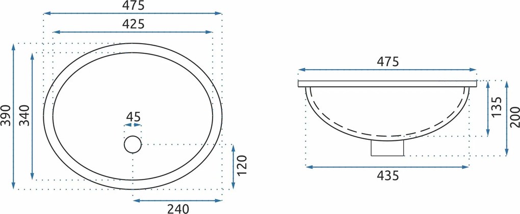 Rea Nel umyvadlo, 47 x 39 cm, bílá, REA-U6330