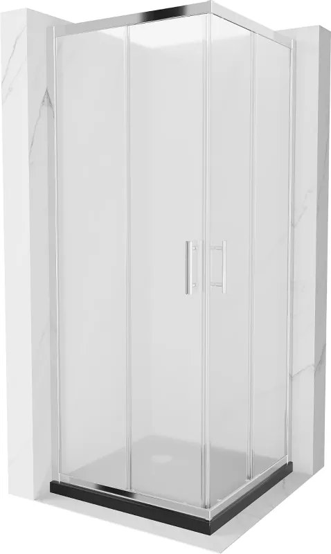Mexen Rio, čtvercový sprchový kout s posuvnými dveřmi 80 x 80 cm, 5mm šedé sklo, chromový profil + černá sprchová vanička Rio, 860-080-080-01-30-4070