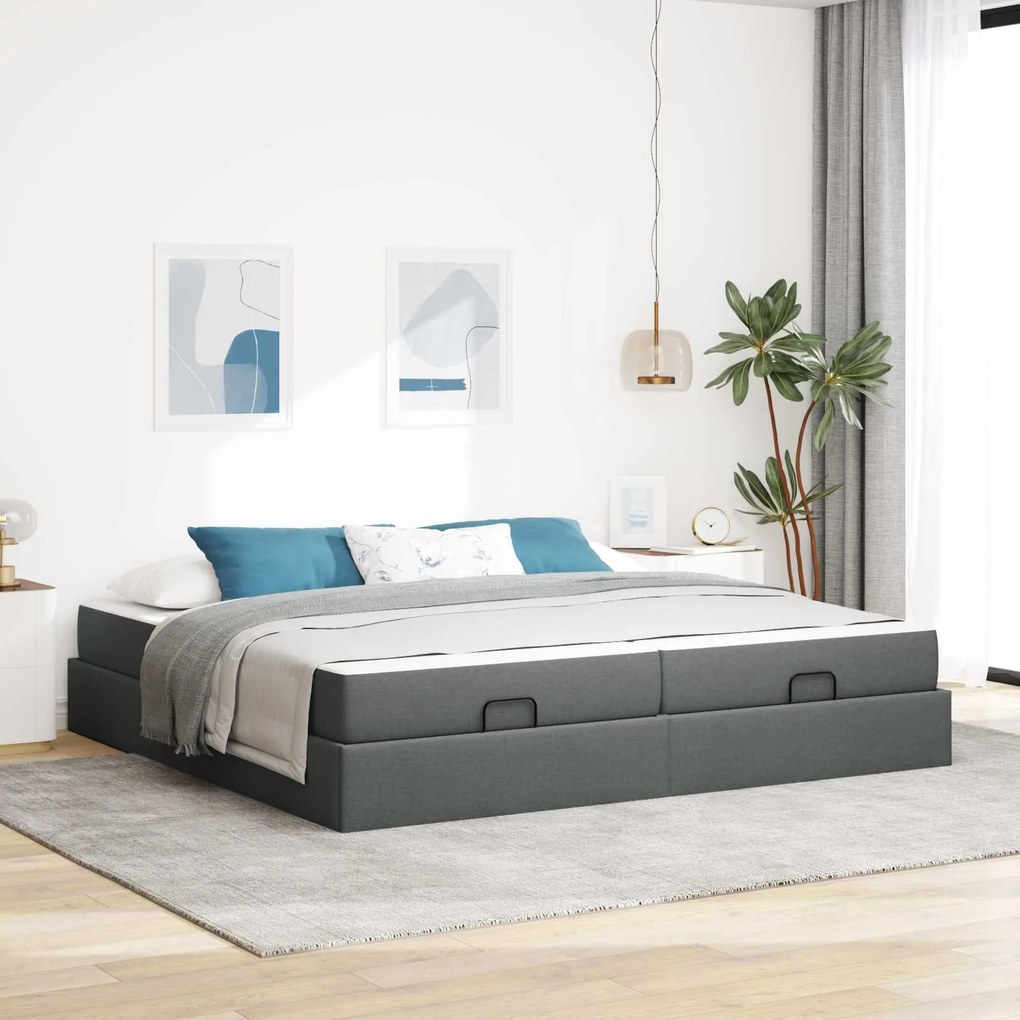 Rám postele s matrací 2 ks Tmavě Šedá textil 3399516
