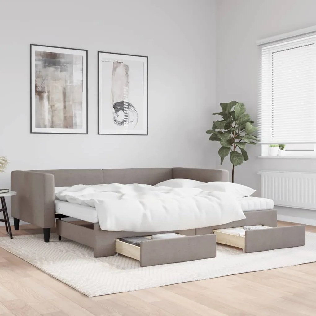 Válenda s přistýlkou a zásuvkami taupe 100 x 200 cm textil 3196640