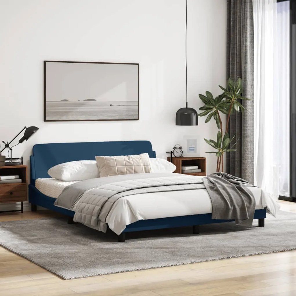 Rám postele s čelem modrý 160x200 cm textil - Default Title