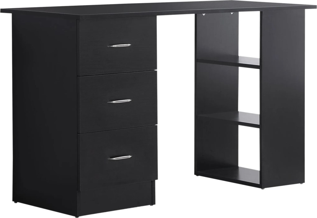 HOMCOM Stůl s úložným prostorem, Počítačový stůl 120 x 50 cm, Počítačový stůl se policemi a šuplíky, pro malé prostory, Ložnice, Černý | Aosom