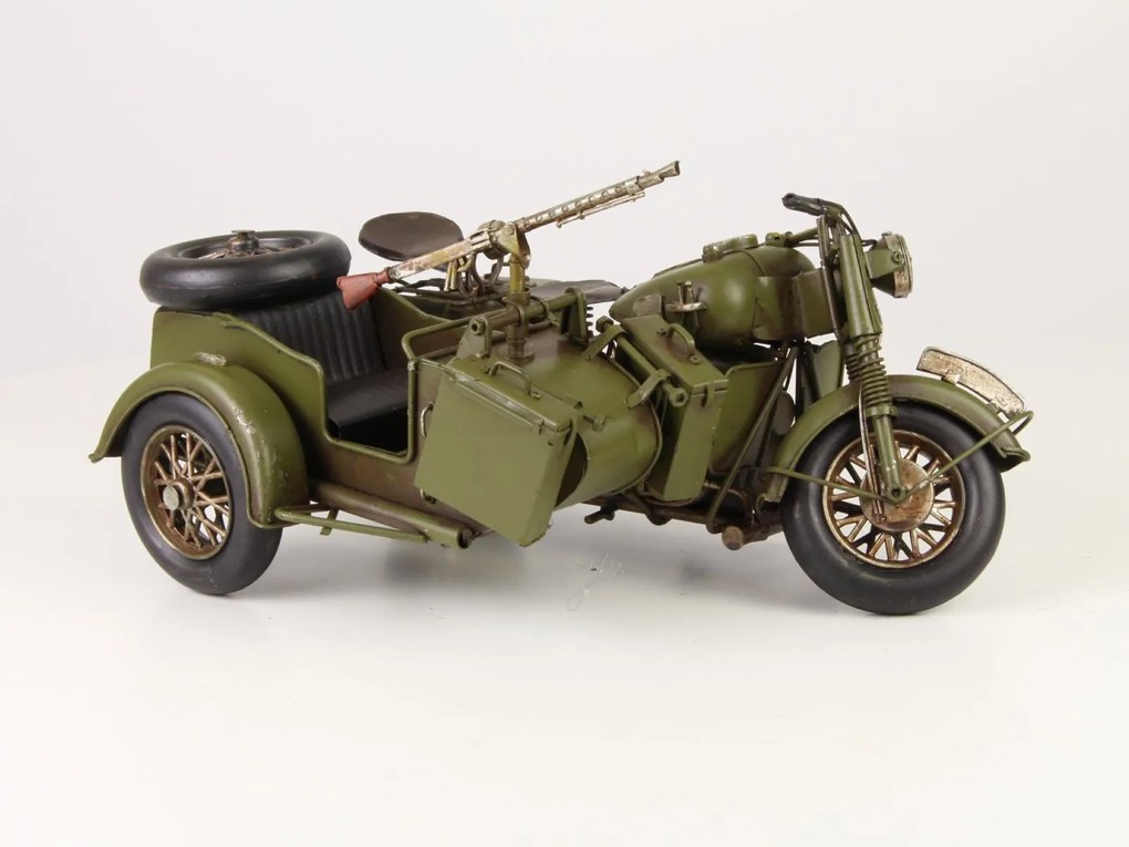 Plechový model - Armádní motocykl URAL s postranním vozíkem