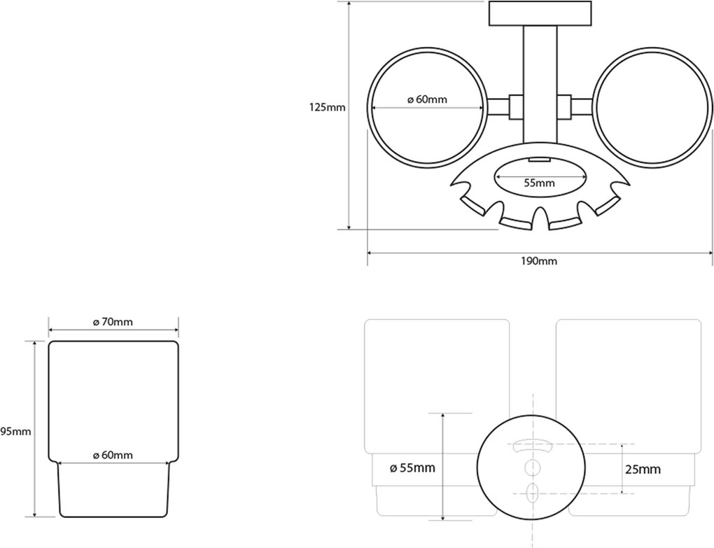 Sapho, X-ROUND držák kartáčků včetně sklenic, chrom, XR900