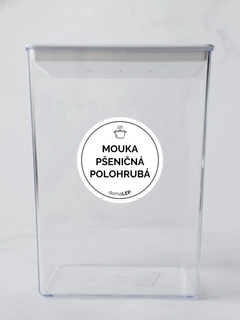 MOUKA PŠENIČNÁ POLOHRUBÁ - omyvatelná samolepka na dózu, výběr rozměrů Ø 5 cm / 5 x 5 cm / 6 x 8 cm | DomaLEP