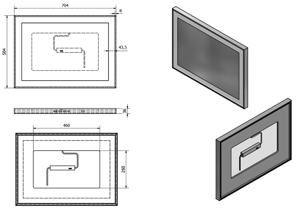 Sapho, LUMINAR LED podsvícené zrcadlo v rámu 700x500mm, chrom, NL556
