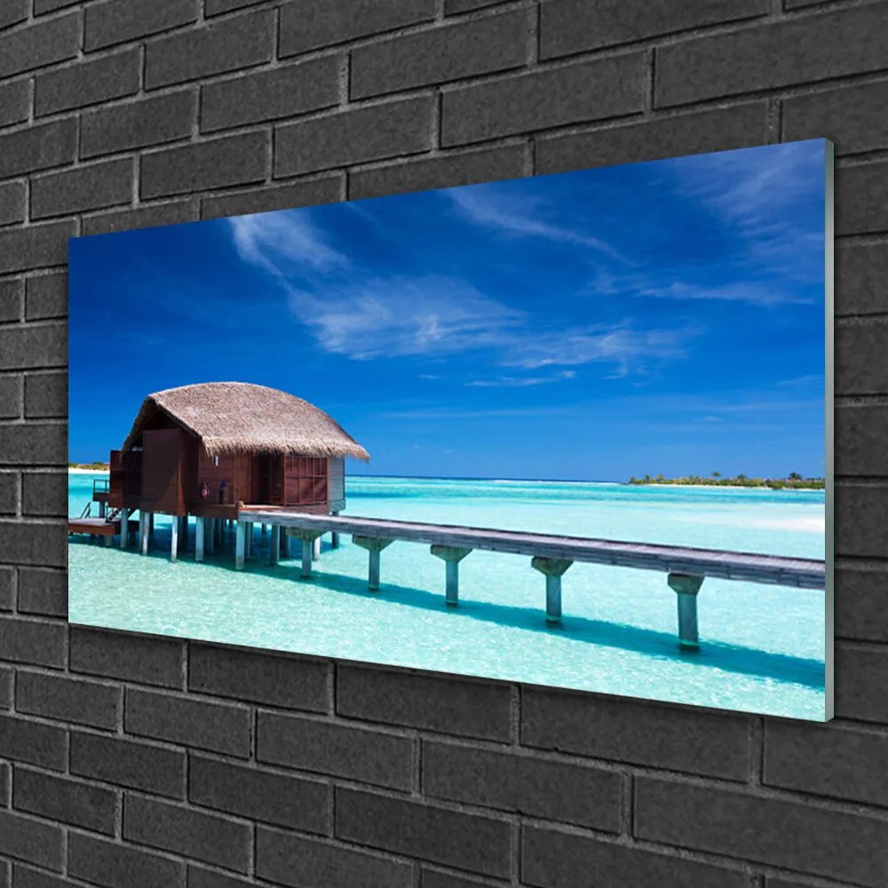 Obraz na skle Moře Pláž Dům Architektura 100x50 cm