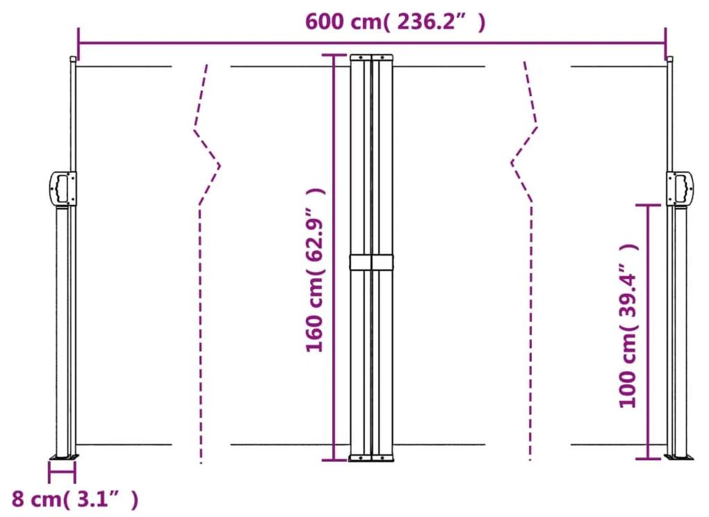 Zatahovací boční markýza hnědá 160 x 600 cm,  4004629