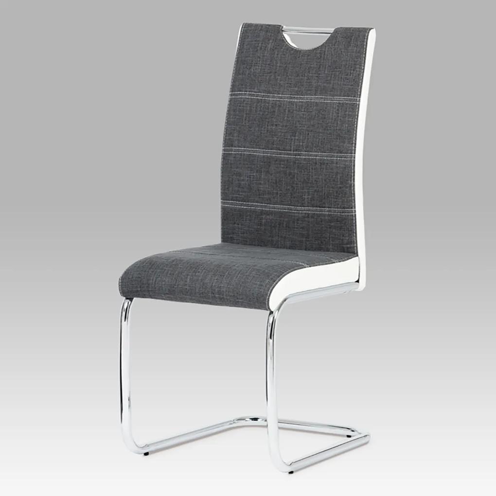 Artium Jídelní židle látka šedá / boky koženka bílá / chrom - HC-582 GREY2
