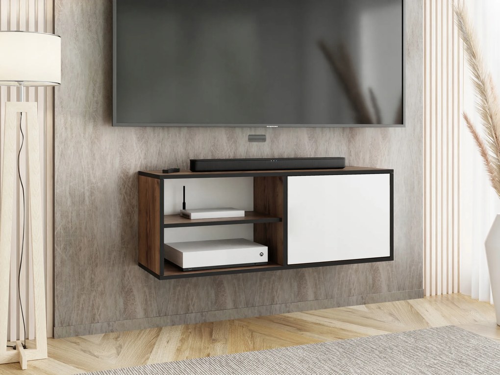 TV skříňka EDI 2 dub Craft zlatý + bílý otevřená TV skříňka s policí