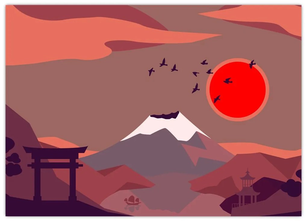 Skleněný obraz - Ilustrace hory Fuji (70x50 cm)