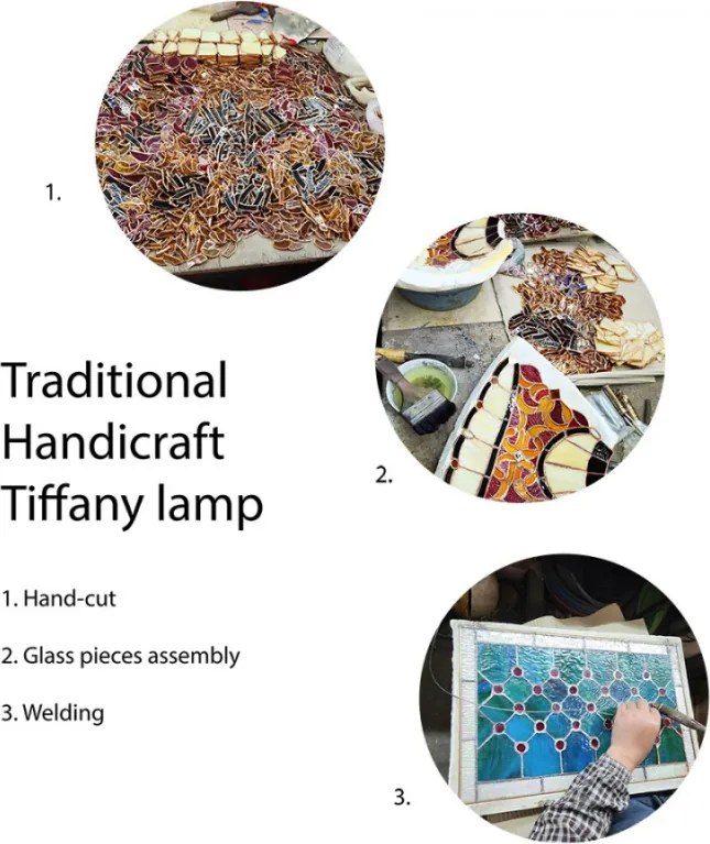 Červeno-zelená skleněná stolní lampa Tiffany vláček s vagóny na kolejích – 100x9x20 cm
