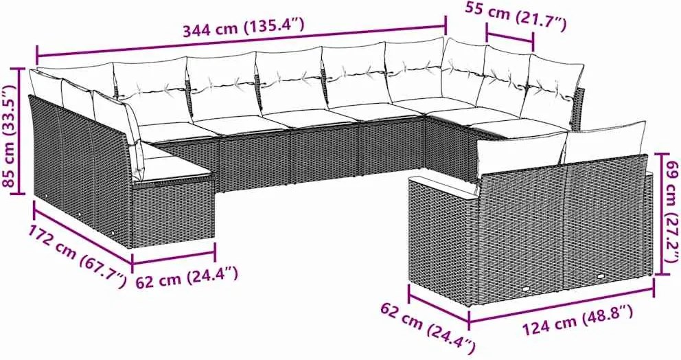 7dílná zahradní sedací souprava s poduškami černá polyratan 3256784