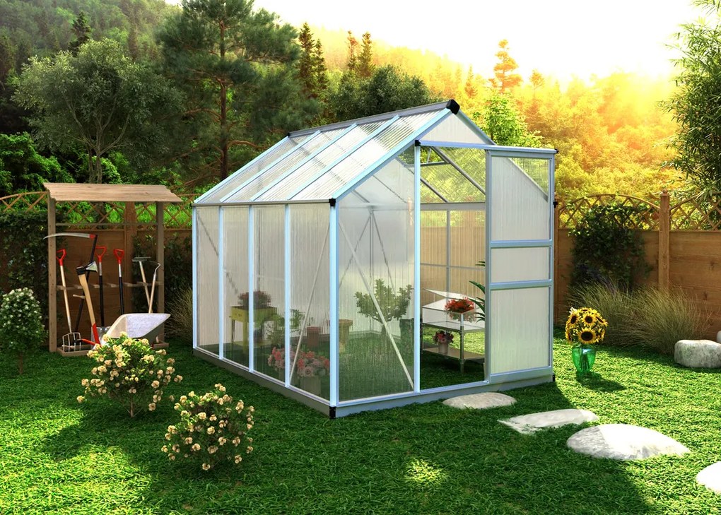 IWHOME Zahradní skleník DEMETER A101-C 4,79m&sup2; alu 201x190x252 cm PC 4 mm + základna IWH-10270002