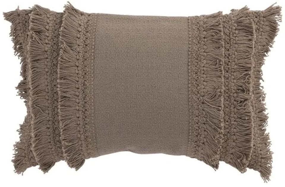 Taupe bavlněný polštář Fransen s třásněmi - 30*45 cm