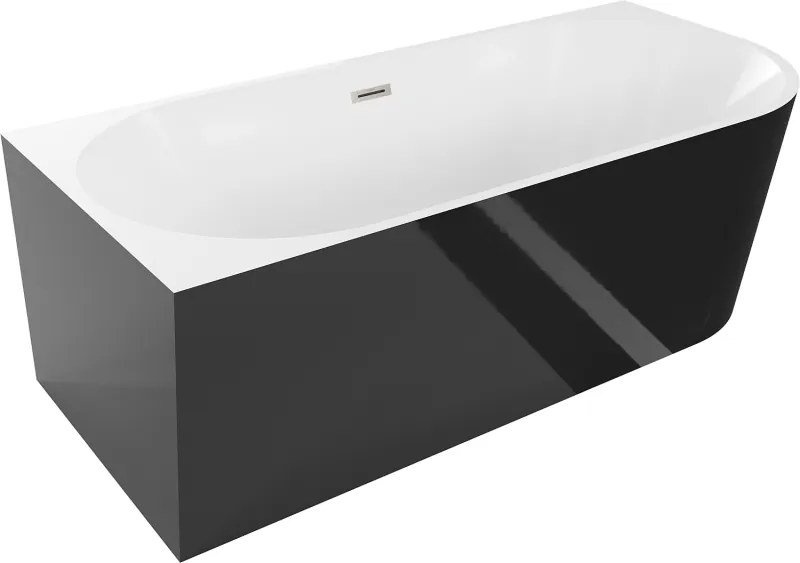 Mexen Mia, volně stojící rohová vana, lavá, 180 x 80 cm, bílá-černá, broušená ocel přepad, 52691808075L-97