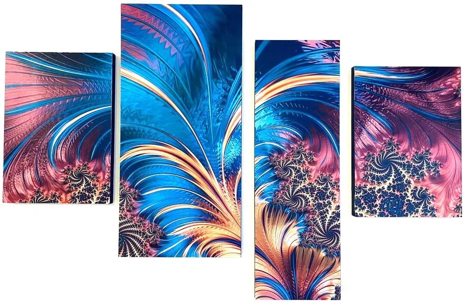 Bondecor 4 dílná sada obrazů "Fractal blue pink" - 100x70cm