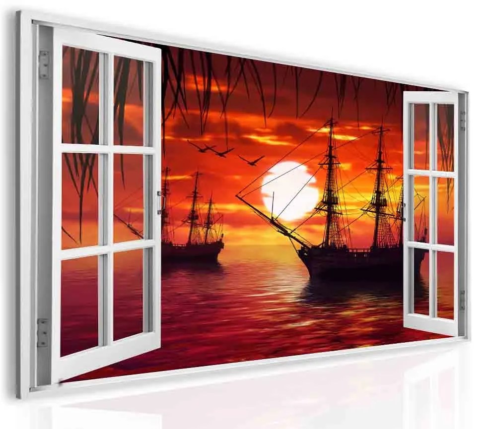 3D obraz výhled na lodě v západu slunce Velikost (šířka x výška): 120x80 cm
