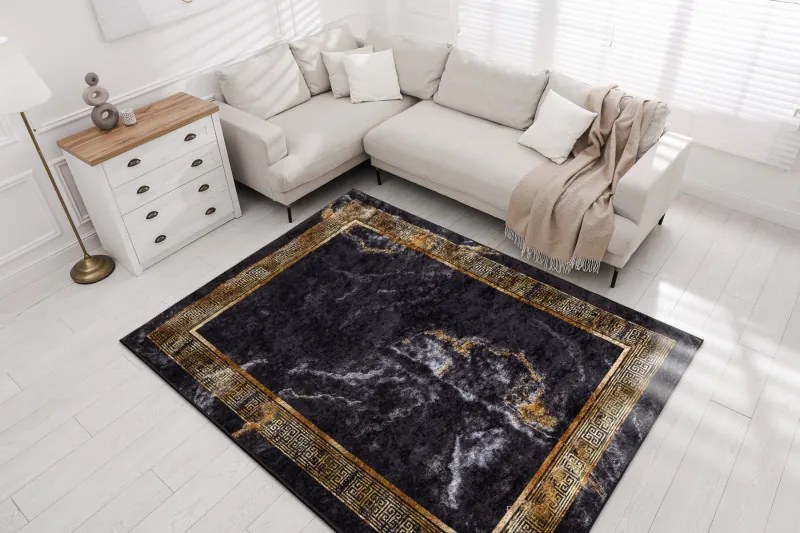Dywany Łuszczów, Kusový koberec Miro 51278.809 Marble black / gold, 120x170, černá, chodba / předsíň
