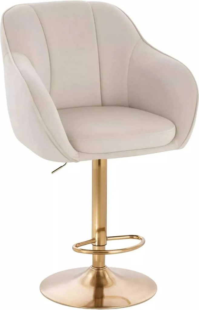 LuxuryForm DESIGN Barová židle AVOLA VELUR na zlaté kulaté podstavě - krémová