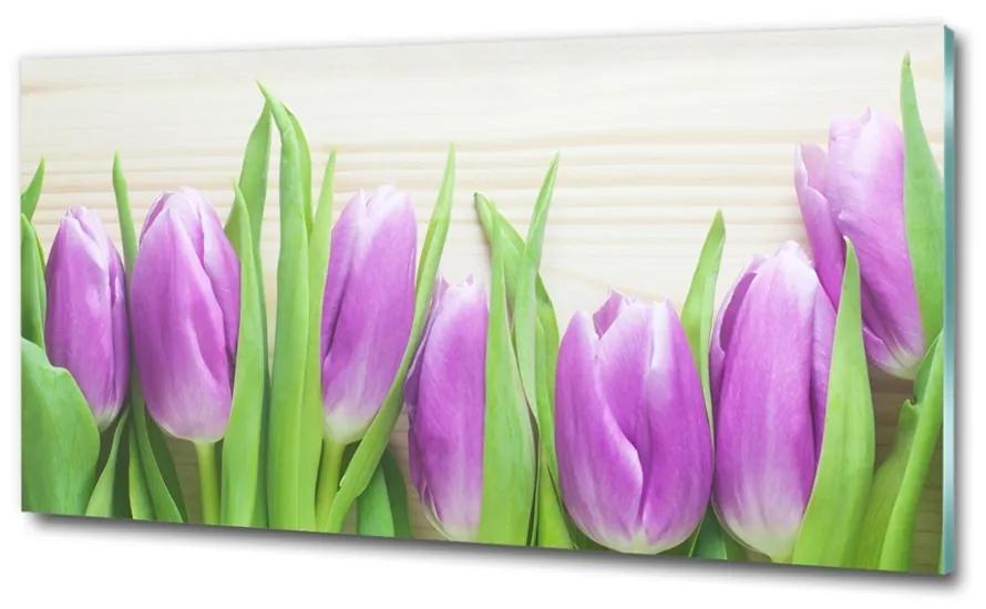Wallmuralia Foto obraz fotografie na skle Fialové tulipány 100x50