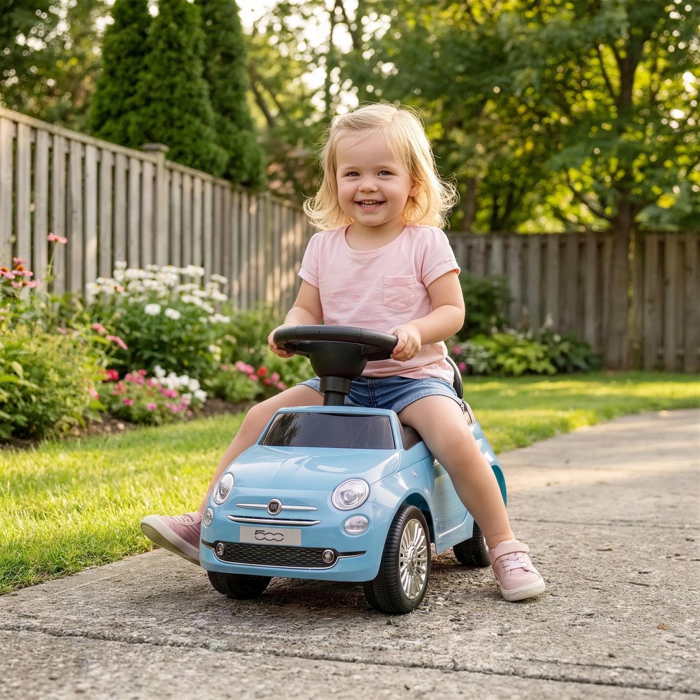 AIYAPLAY jezdítko pro děti 12-36 měsíců, Fiat licence s hudbou, klaksonem a úložným prostorem pod sedadlem z PP, modré